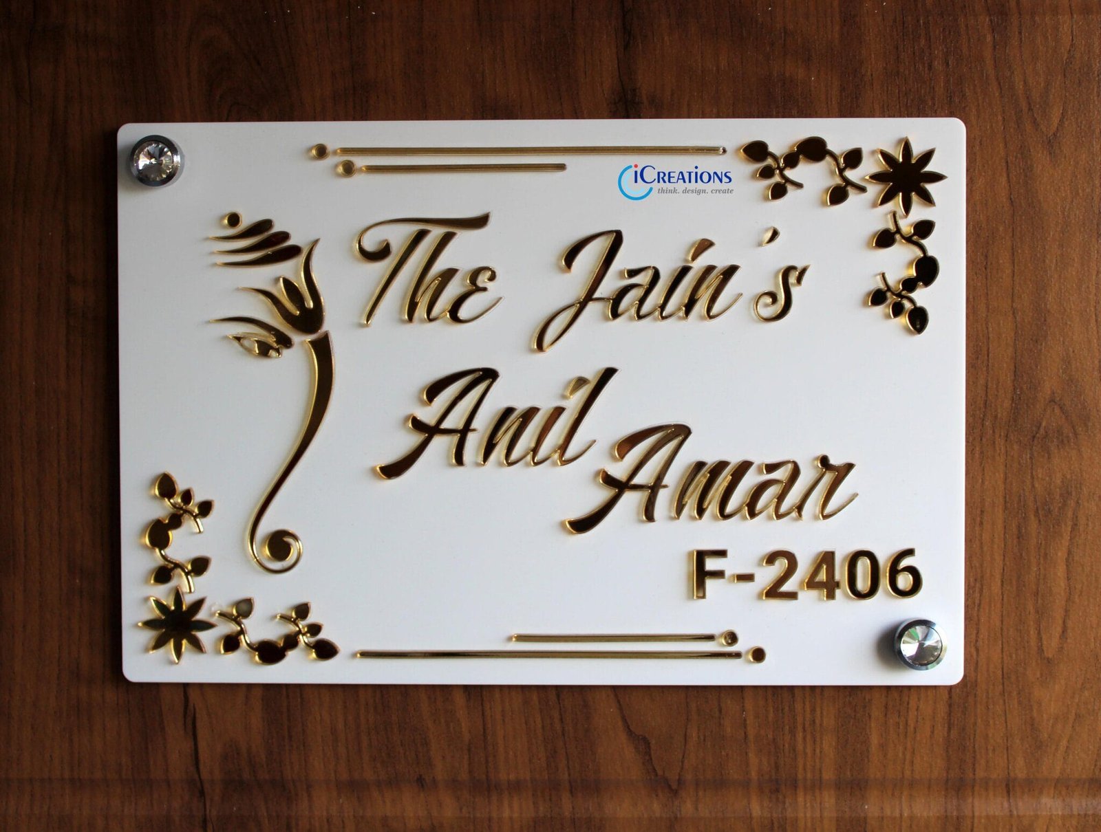 Buy Personalised White Home Name Plate with Golden Letters