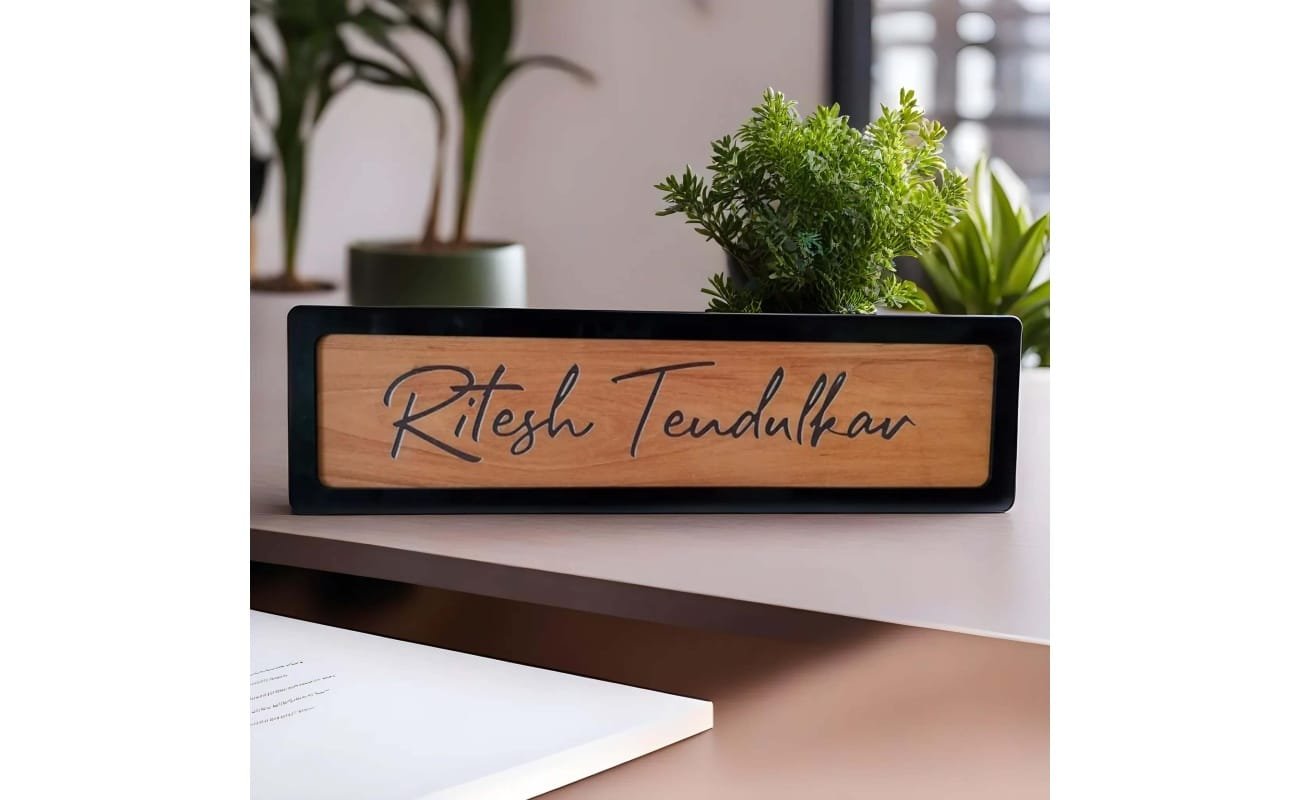 Buy Custom Wooden Table Name Plate Design Online | Icreations.