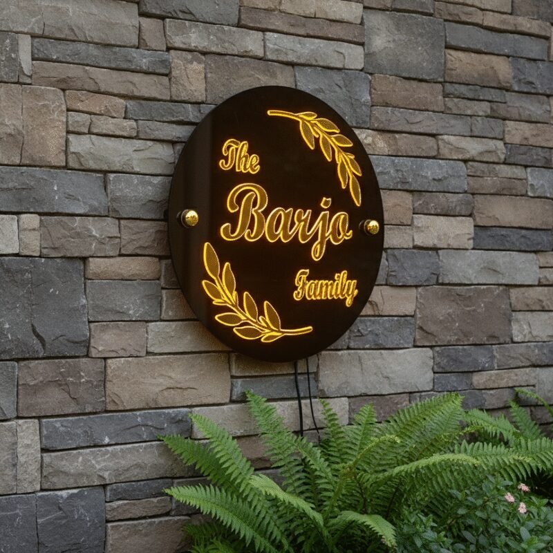 Personalized Round Black Name Plate with LED Light - Glossy Acrylic (12 ...